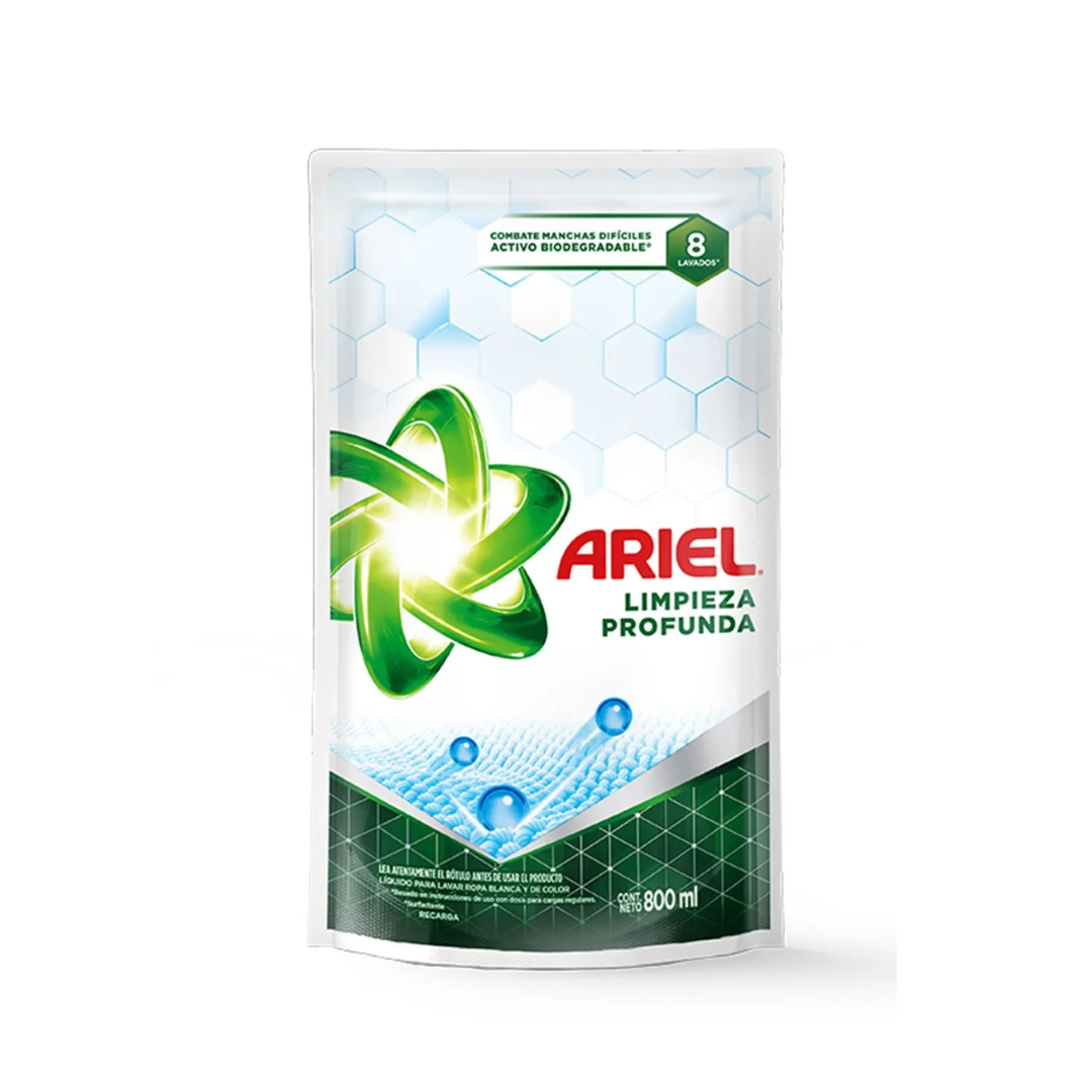 JABON LIQUIDO ARIEL POUCH 800 CC - Distribuidora Uruguay Express